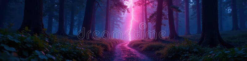 Camera Follows Lightning Illuminating Dark Forest Path, Weather ...