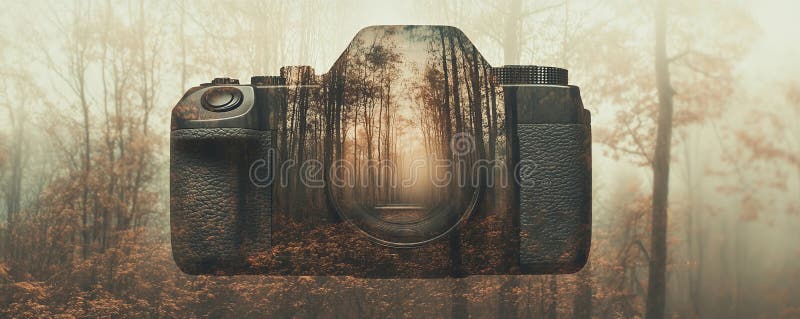 Camera with Forest Overlay in Autumn Setting Stock Image - Image of ...