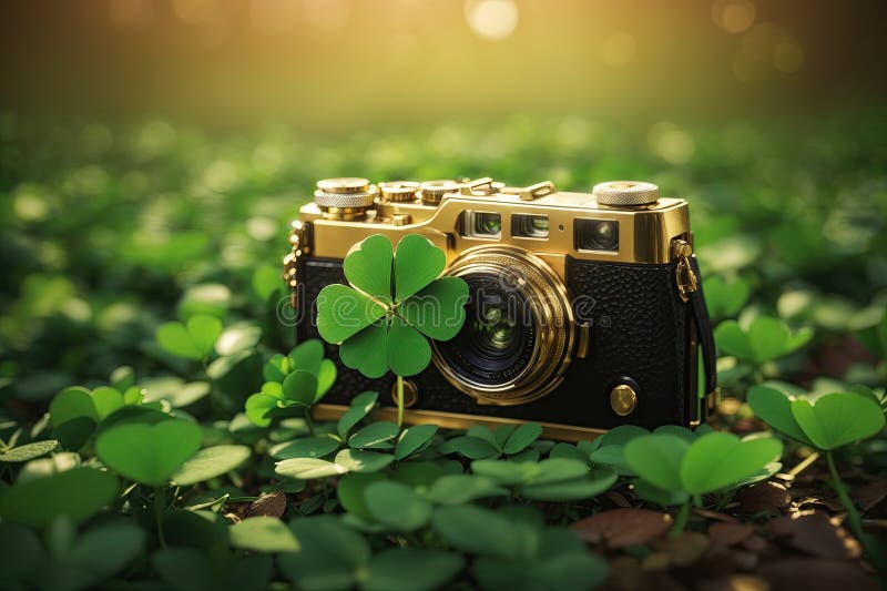 Camera with Four Leaf Clovers. Ai Generative Stock Illustration ...