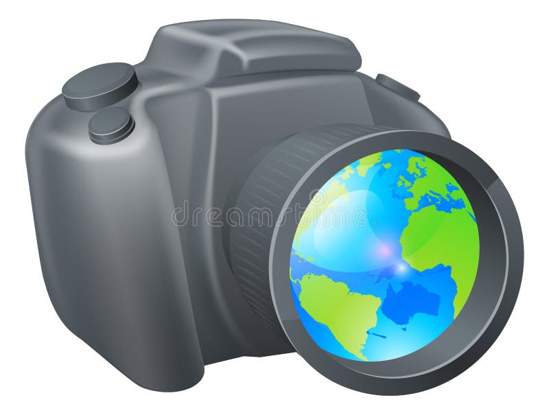 Camera globe concept stock vector. Illustration of blue - 27215637
