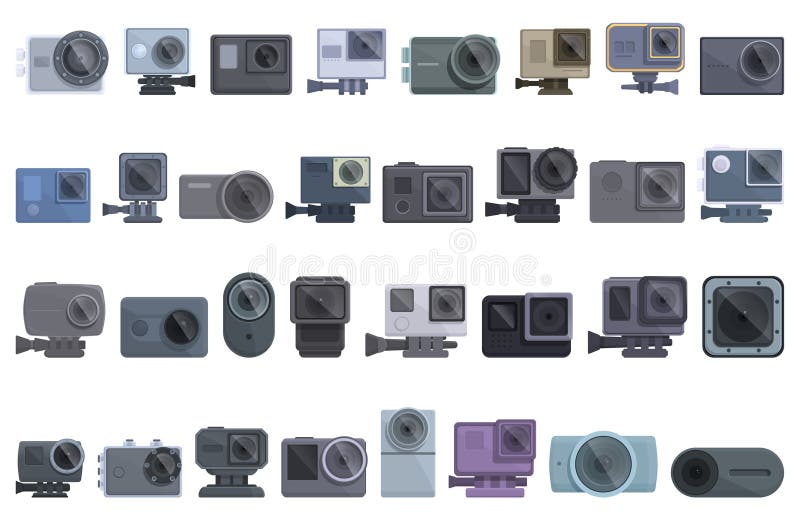 Camera Go Pro Icons Set Cartoon Vector. Action Camera Stock Vector ...