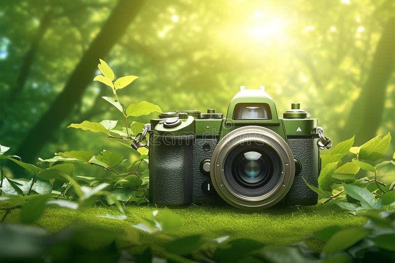 Camera on the Greens Nature Concept Captured with a Green Camera Stock ...