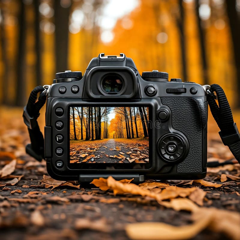 Camera on the Ground with Screen Capturing Autumn Forest Surrounded by ...