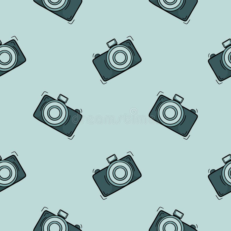Camera Hand Drawn Seamless Pattern Stock Vector - Illustration of ...