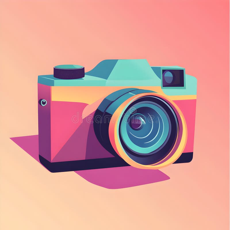 A Stylized Digital Illustration of a Retro Camera Features Vibrant ...