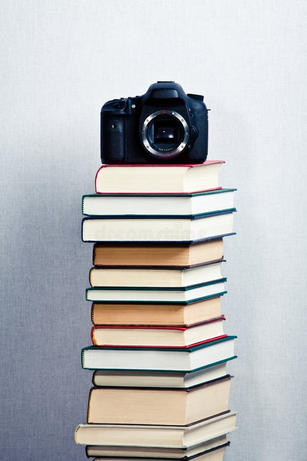 Camera on a High Stack of Books Stock Image - Image of closed, antique ...