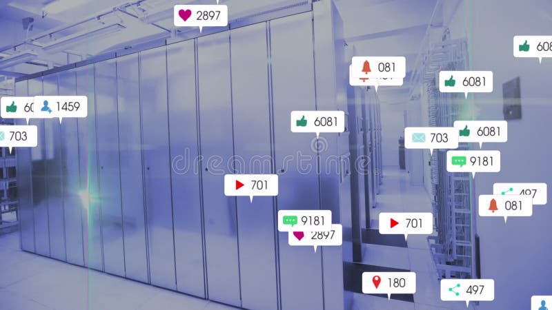 Camera Holding Data Center Rack Row Initiating Badges Animating and Visualizing Rising Data ...