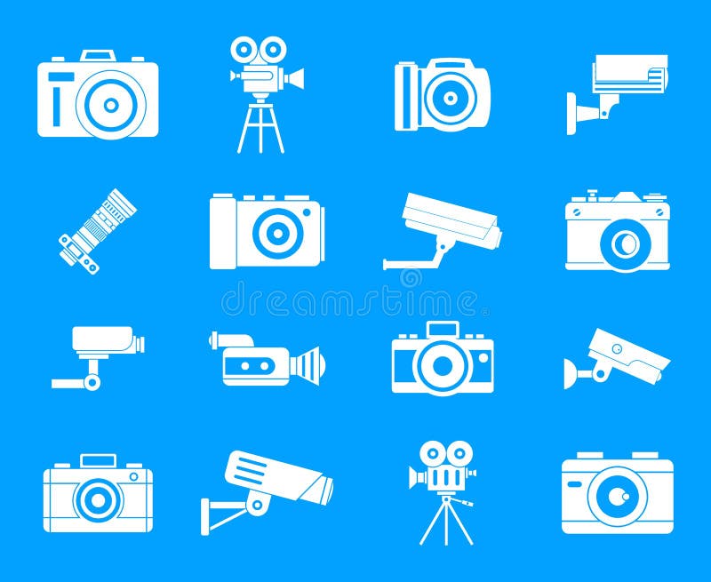 Camera Icon Blue Set Vector Stock Vector - Illustration of macro ...