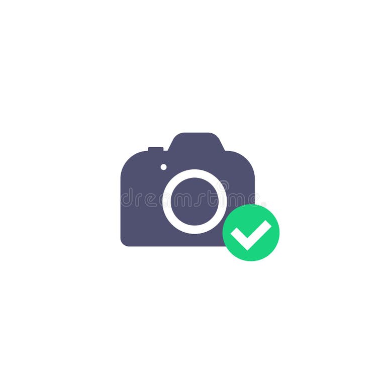 Camera icon with checkmark stock vector. Illustration of ready - 162076166