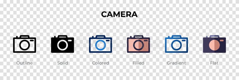Camera Icon in Different Style. Camera Vector Icons Designed in Outline ...