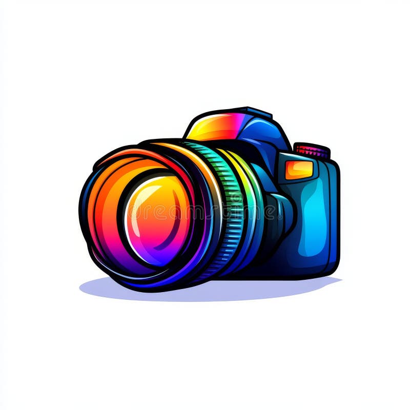 A Camera Icon Represented by Geometric Shapes is Stylized As a Rainbow ...