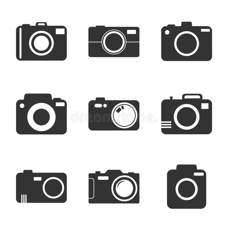 Camera Icon Set on White Background. Stock Vector - Illustration of ...