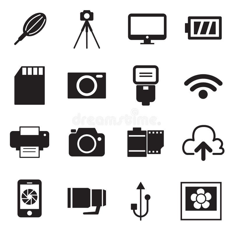 Camera Icons and Camera Accessories Icons Vector Illustration Stock ...