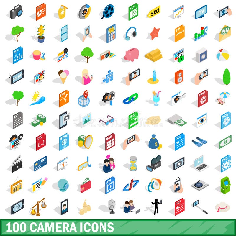 100 Camera Icons Set, Isometric 3d Style Stock Vector - Illustration of ...