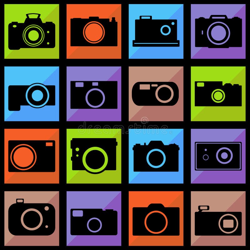 Camera icons set stock illustration. Illustration of equipment - 74819946