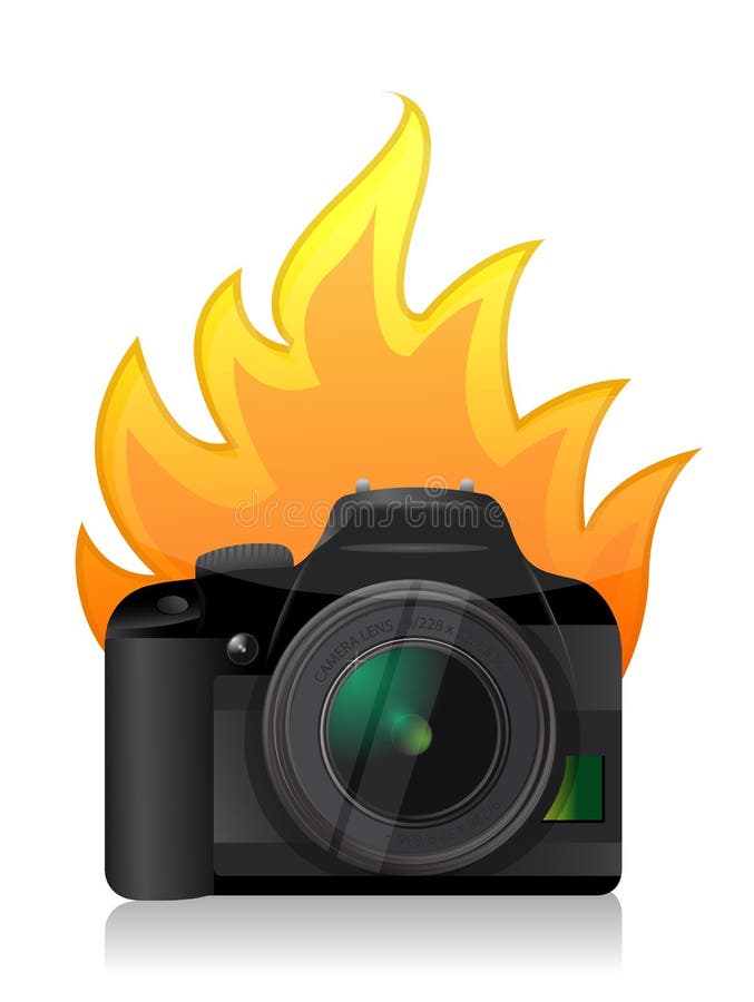 Camera on fire stock illustration. Illustration of icons - 30030577