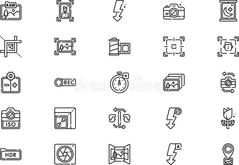 Camera Interface Icons Collection is a Vector Illustration with Editable Stroke. Stock Vector ...