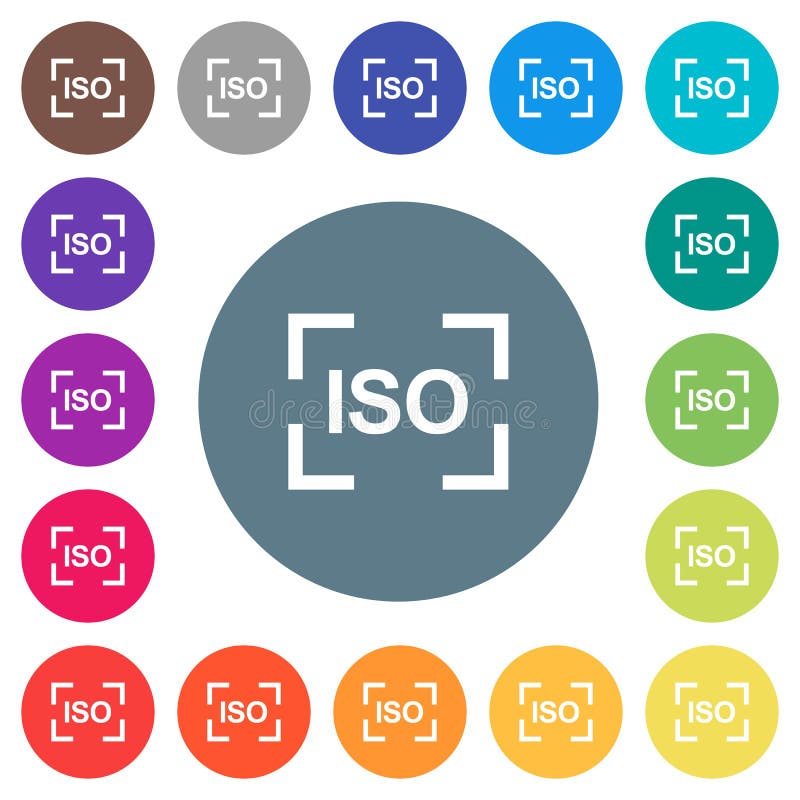 Camera Iso Speed Setting Flat White Icons on Round Color Backgrounds ...