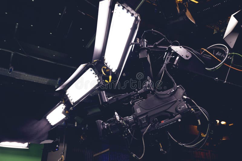 Camera Jib and Lighting Equipment in Broadcasting Studio Stock Image ...