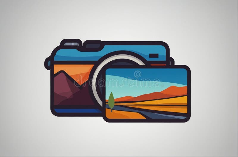 Camera with Landscape on Screen, Logo Stock Illustration - Illustration ...
