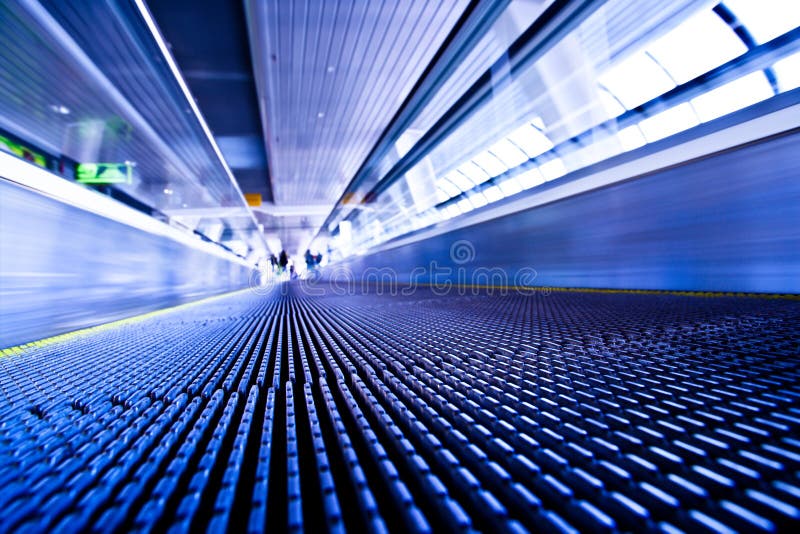 Camera Lay on Escalator View in Violet Corridor Stock Image - Image of ...