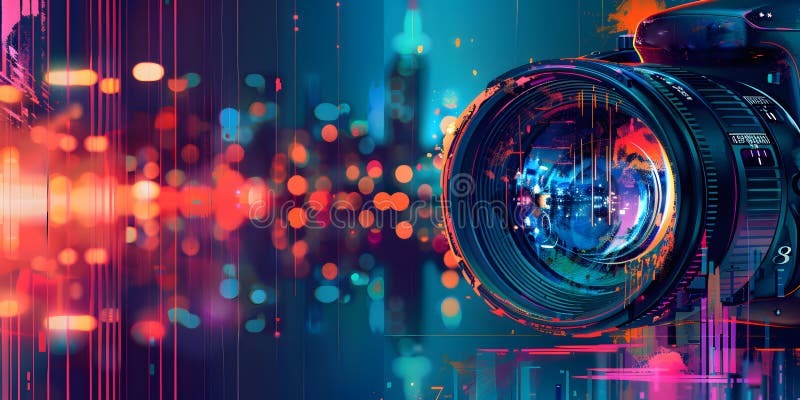 Camera Lens on Abstract Background Stock Photo - Image of glowing ...