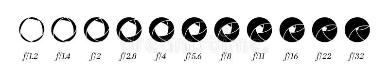 Camera Aperture Position Collection. Set of Lens Diaphragm with Various ...
