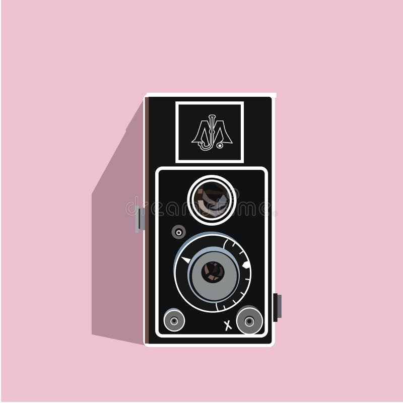 Camera Lens Black Illustration on Pink Background with Shadows Stock ...
