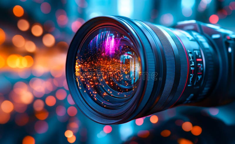 A Camera Lens with a Blurry Background and a Bright, Colorful Stock ...