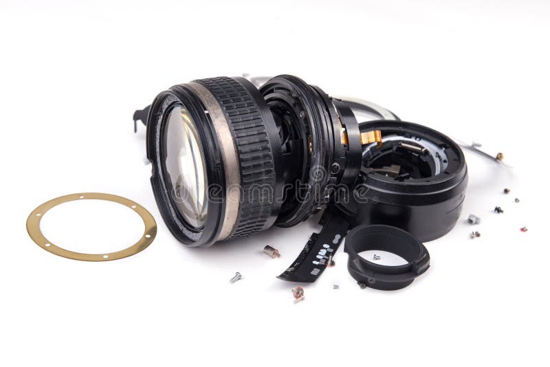 Close Up Of A Broken Camera Lens, On A White. Stock Photo - Image of ...