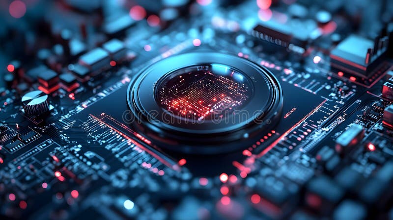 Camera Lens on Circuit Board - 3D Illustration Stock Illustration ...