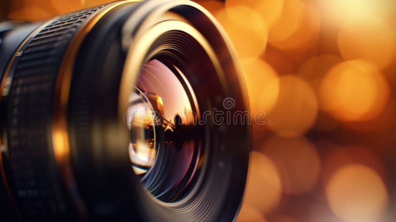 Camera Lens Closeup Bokeh Background Circular Reflection Professional ...