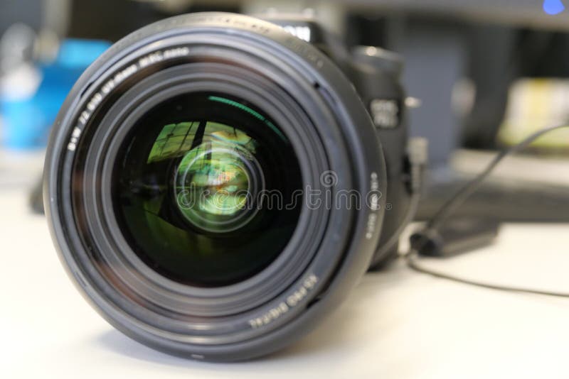 Camera Lens Details. Close Up of a Wide Angle Lens. Reflections in the ...