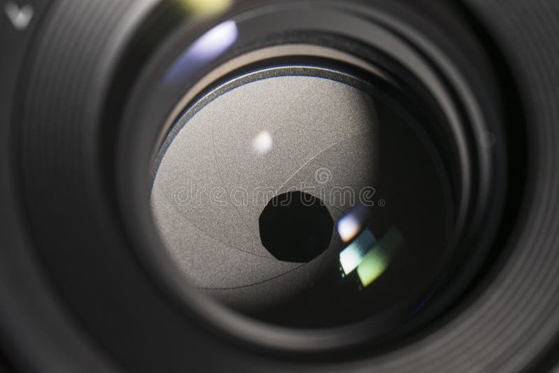 Camera Lens Diaphragm with Aperture Blades Visible Stock Photo - Image ...