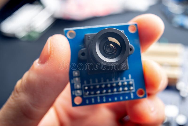 Camera with Lens on Electronic Integrated Circuit Board. Concept of ...