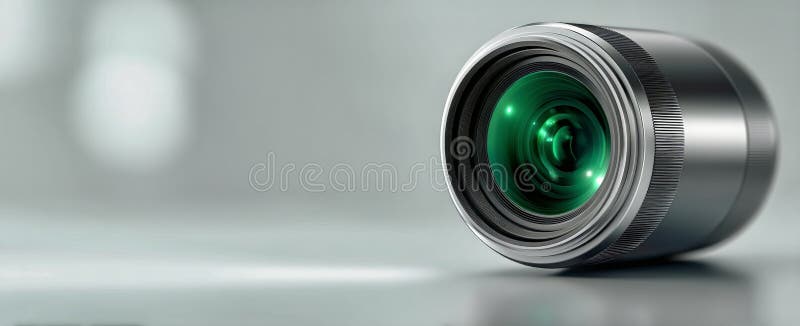Camera Lens with Green Glass Reflecting Light Indoors Showcasing ...