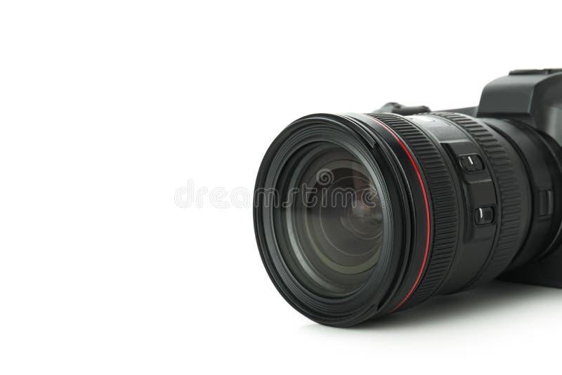 Camera with Lens Isolated on White Background Stock Photo - Image of ...