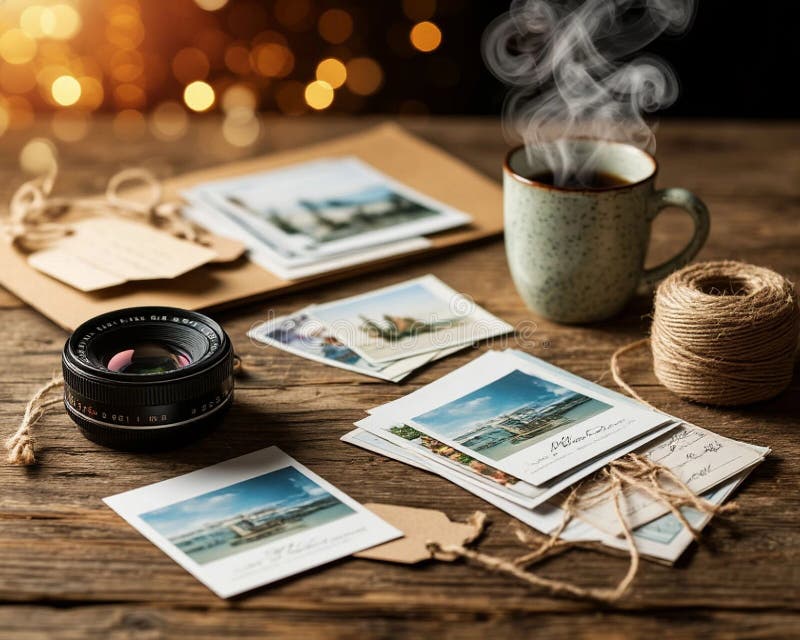 Vintage Camera Postcards Flatlay, Journey S Reflection Stock ...