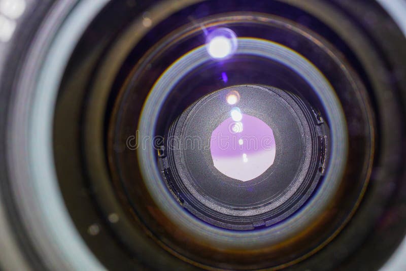 Camera Lens with Light and Lens Flare, Close-up Stock Image - Image of ...