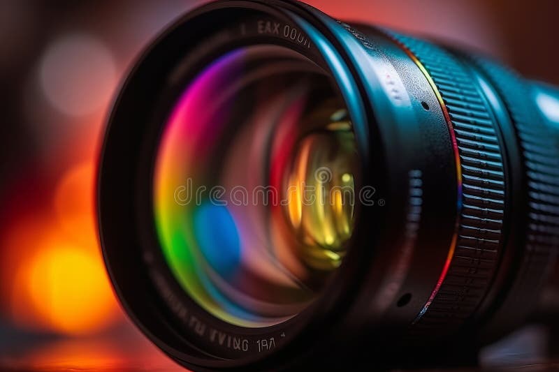 Camera Lens with Rainbow Refraction on a Background Stock Illustration ...