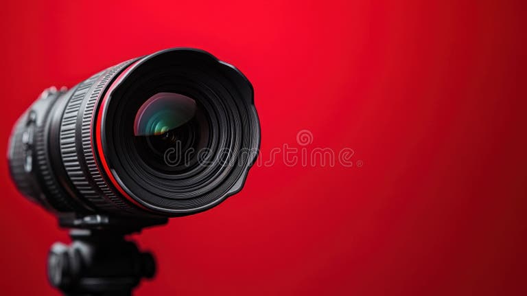 Camera Lens on Red Background Stock Illustration - Illustration of lens ...