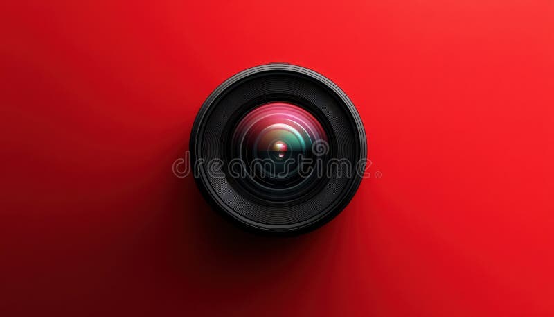 Camera Lens on a Red Background Highlighting Its Design and Vibrant ...