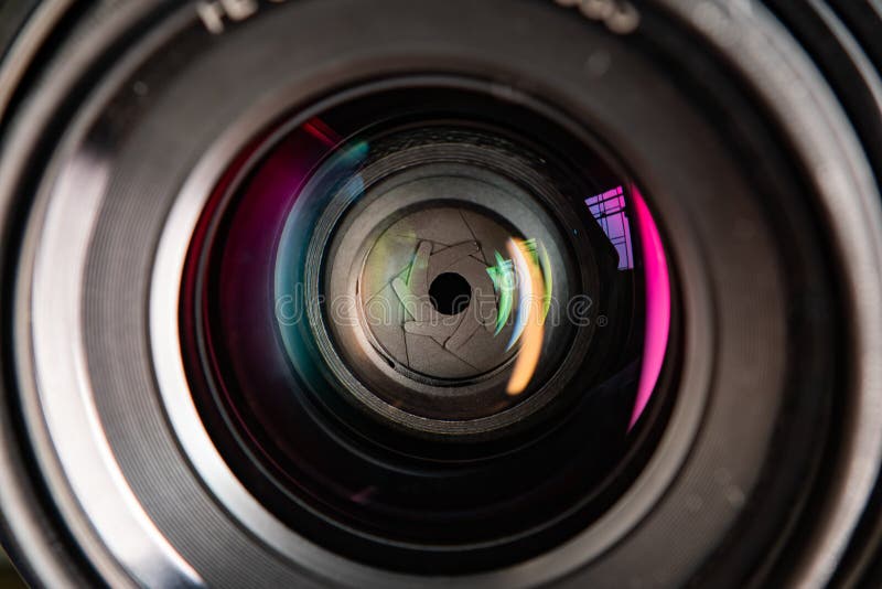Camera Lens with Reflection Stock Image - Image of aperture, lens ...