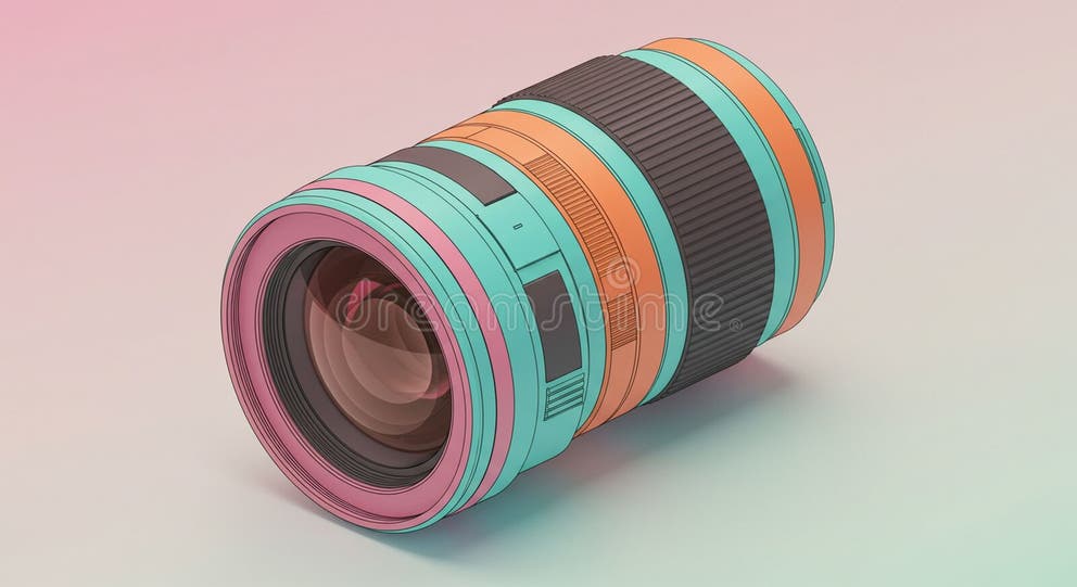 Camera Lens Rendered in a Stylized 3D Design. Features Three Distinct ...