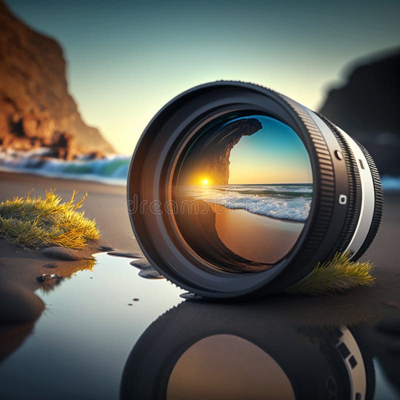 Camera Lens, Sea and Sunset Stock Image - Image of circle, focus: 269701659