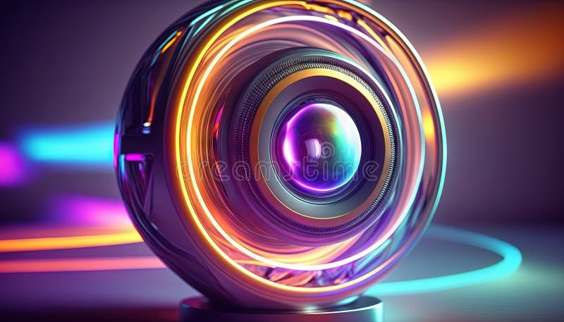 A Camera Lens is Shown with a Colorful Light Pattern on it Stock ...