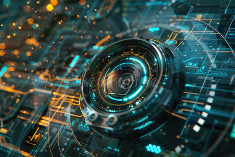 Camera Lens Shown on a Digital Background. Can Be Used for Technology ...