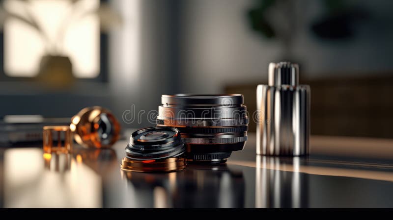 Camera Lens is Sitting on Table Stock Illustration - Illustration of ...