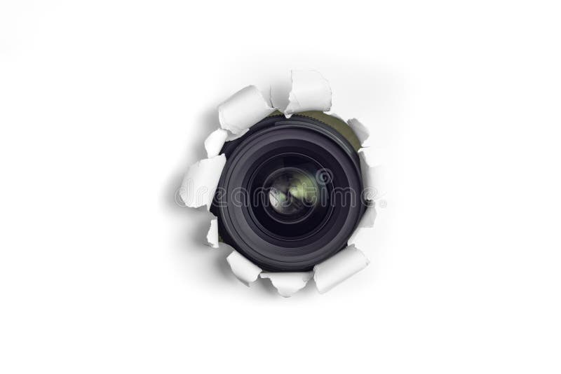 Camera Lens Taking Pictures Thru a Torn Hole Stock Image - Image of ...