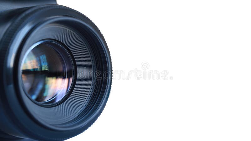 Camera Lens on a White Background. Large Copy Space Stock Image - Image ...